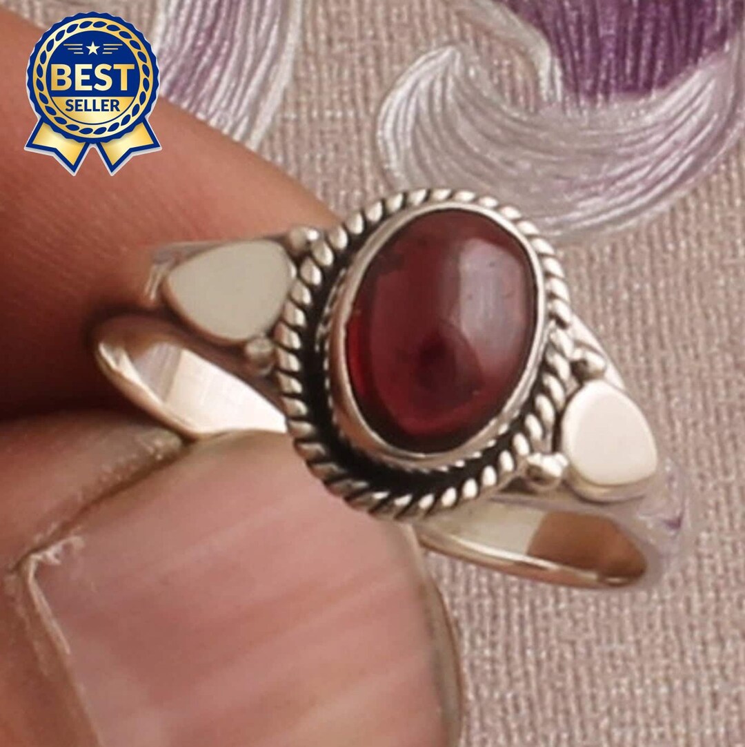 Natural Red Garnet Silver Ring 925 Sterling Silver Oval - Etsy