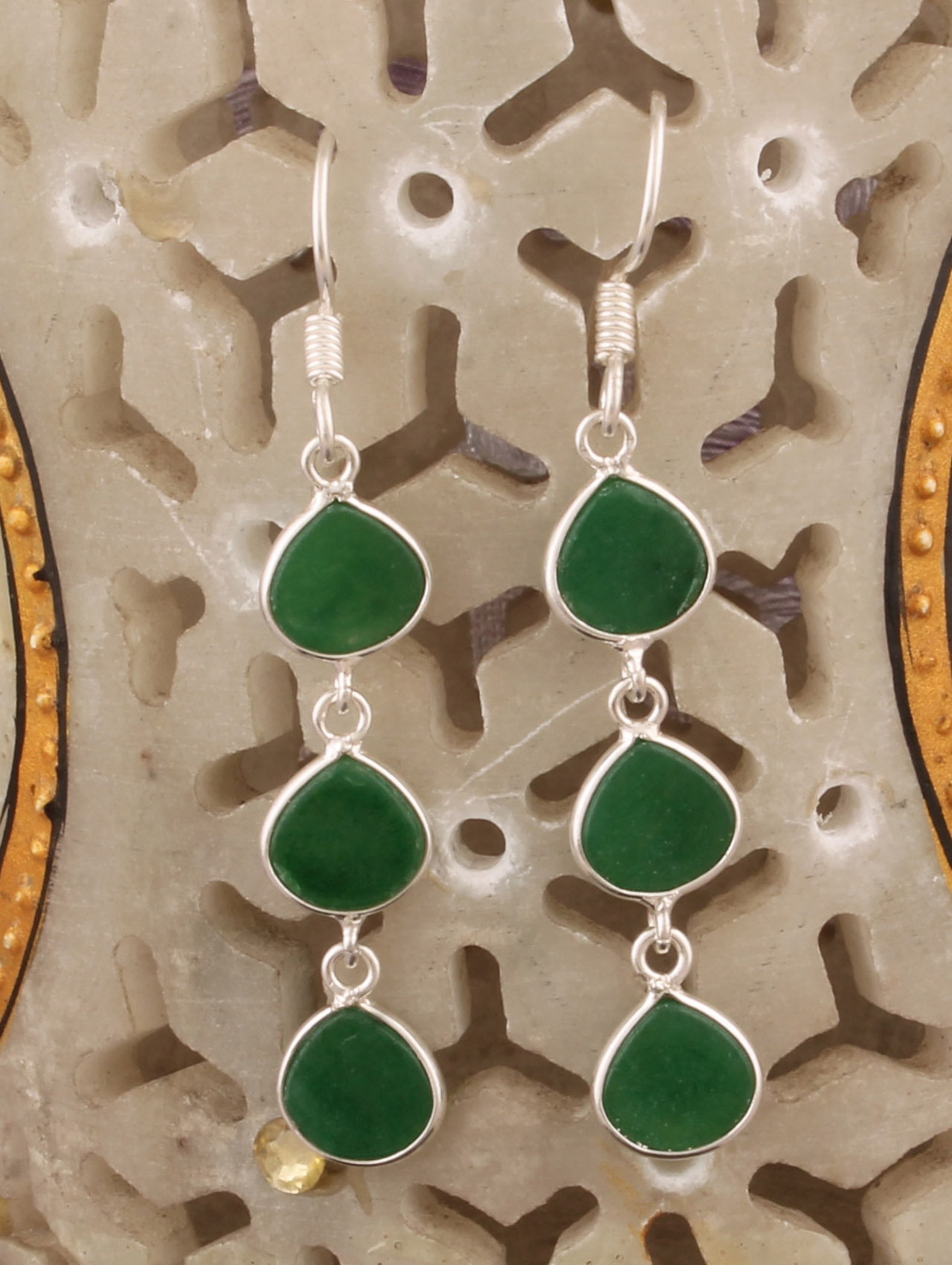 Designer Three Stone Silver Earrings 925 Sterling Silver - Etsy