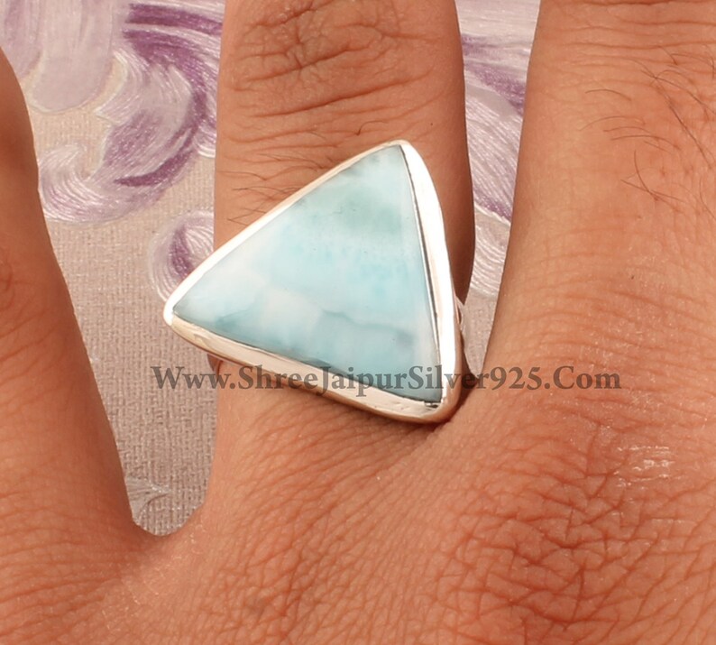 Natural Larimar 925 Sterling Silver Triangle Gemstone Ring for - Etsy