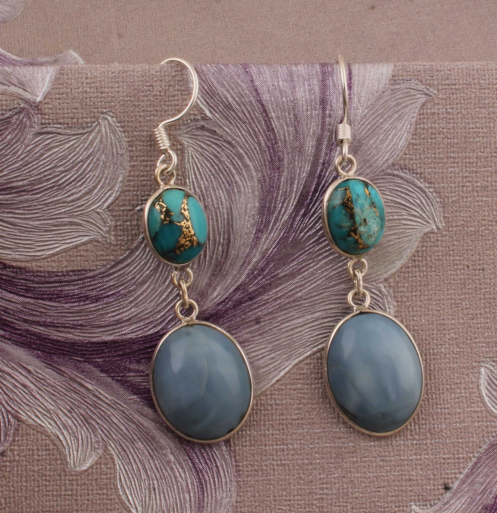 Gemstone Earring Composite Turquoiseblue Opal Gemstone - Etsy