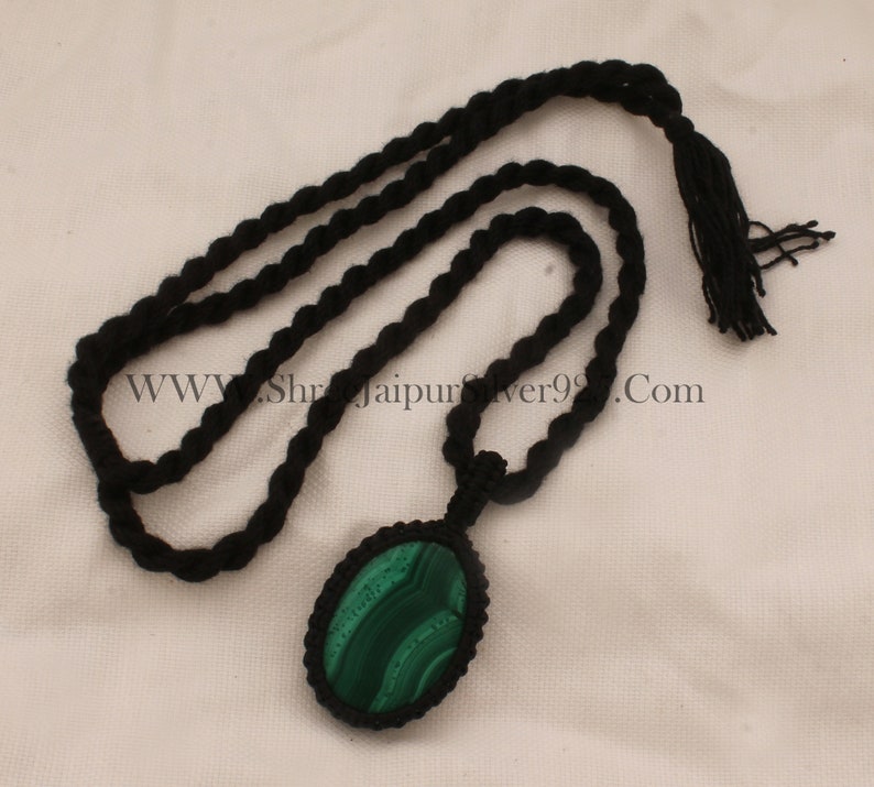 Handmade Malachite Macrame Pendant Necklace: Bohemian Gemstone Jewelry ...