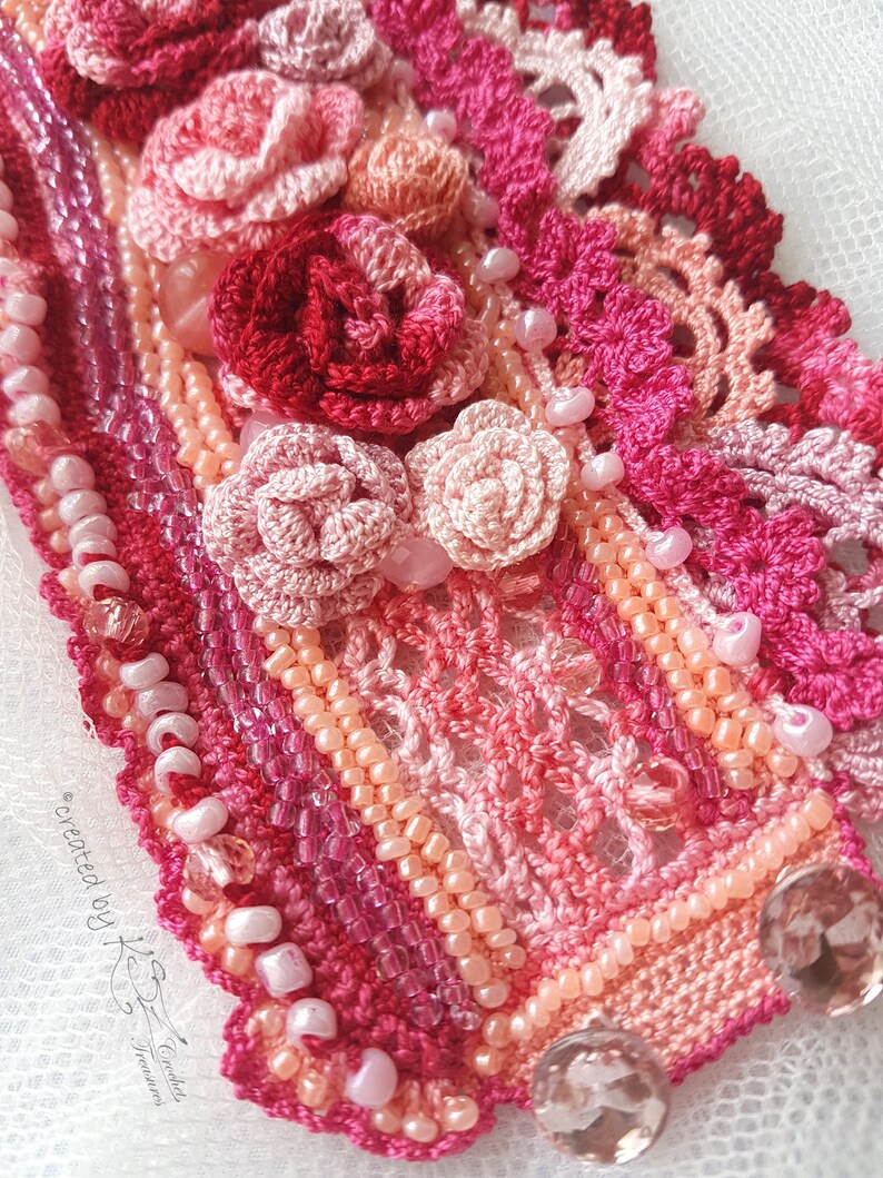 Crochet Cuff Bracelet, Pink Crochet Cuff, Lace Cotton Bracelet, Crochet ...