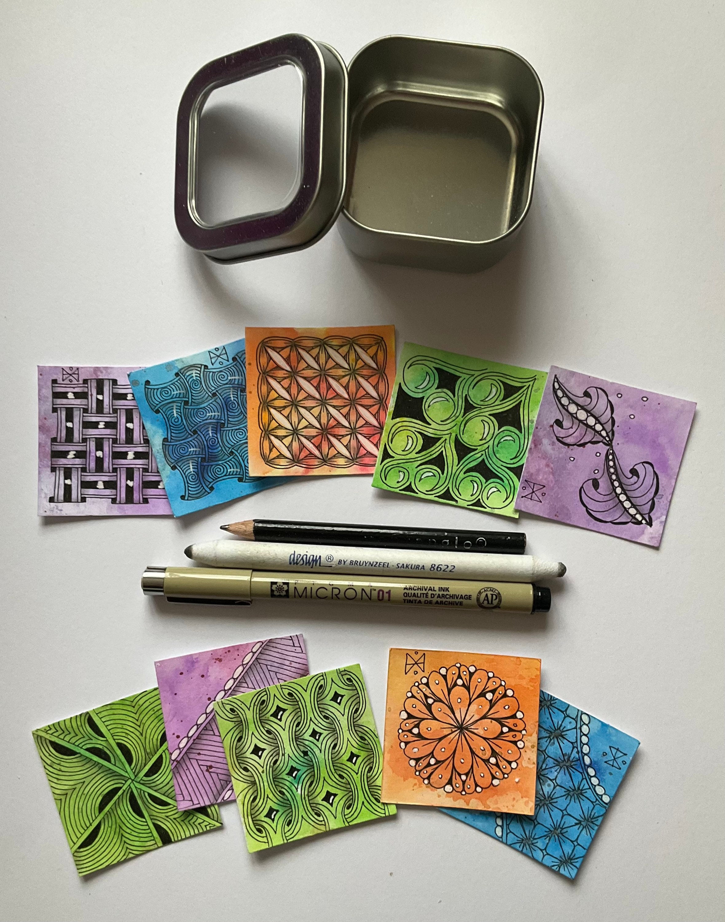 Square Mini Tin With Window Lid & 10 Watercolour Bijou Size Tiles - Etsy