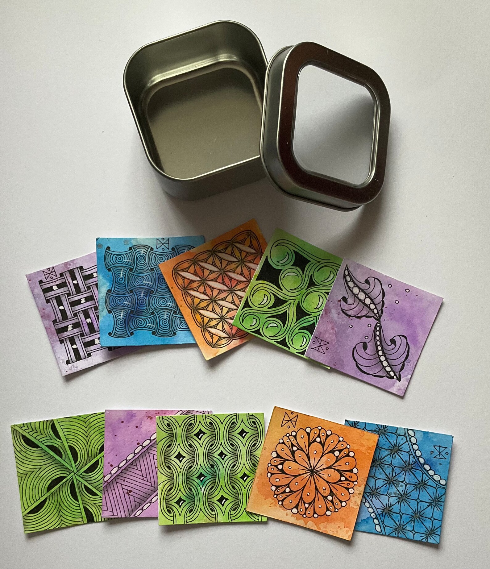 Square Mini Tin With Window Lid & 10 Watercolour Bijou Size Tiles - Etsy