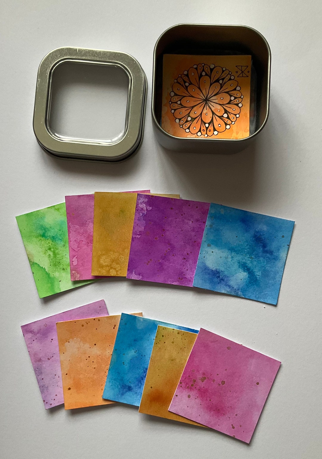 Square Mini Tin With Window Lid & 10 Watercolour Bijou Size Tiles - Etsy