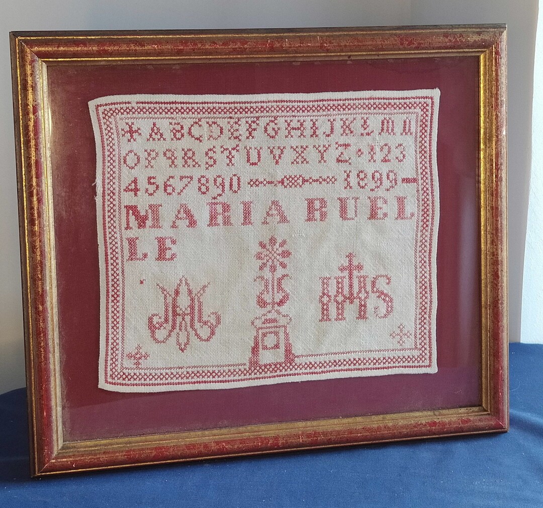 Antique French Sampler in Later Frame Maria Ruelle 1899 - Etsy