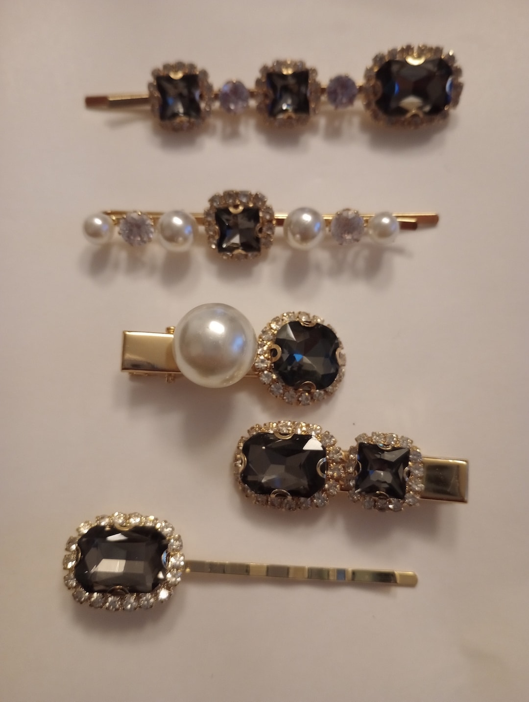 5 Exquisite Sparkly Hair Clips. Pretty Hair Clips. Charcoal Hair Clips ...