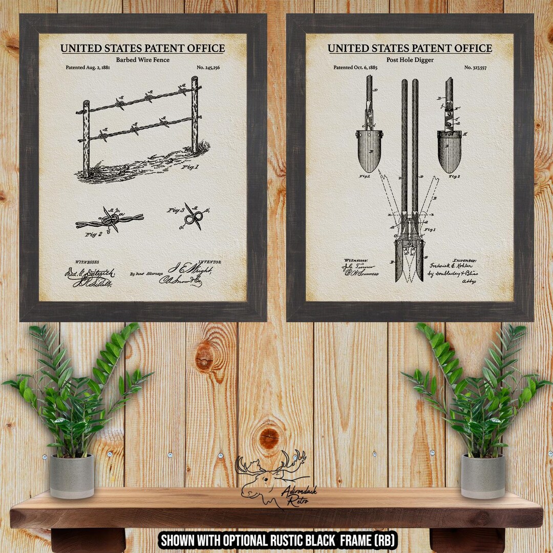 Barbed Wire Fence Patent Print Set of 2 - Vintage Ranching Posters ...
