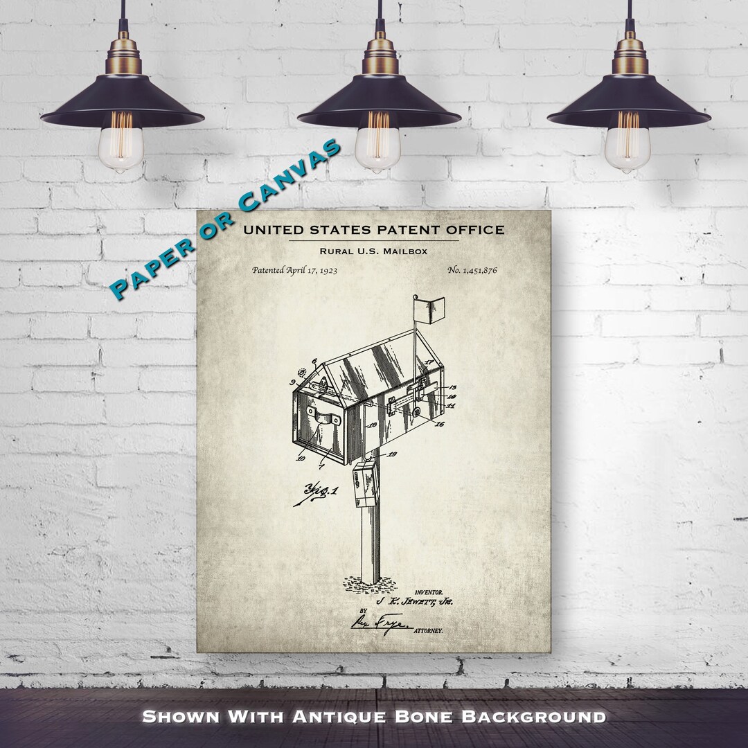 1923 USPS Rural Mailbox Patent Art Print Vintage U.S. Mailbox Poster ...