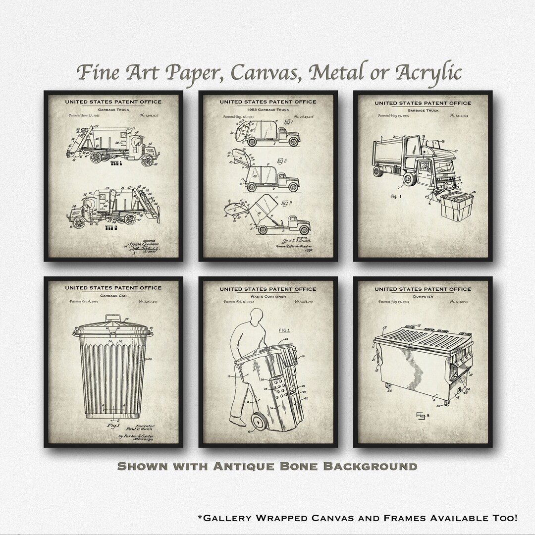 Garbage Removal Set of 6 Patent Prints Waste Management Poster Set ...