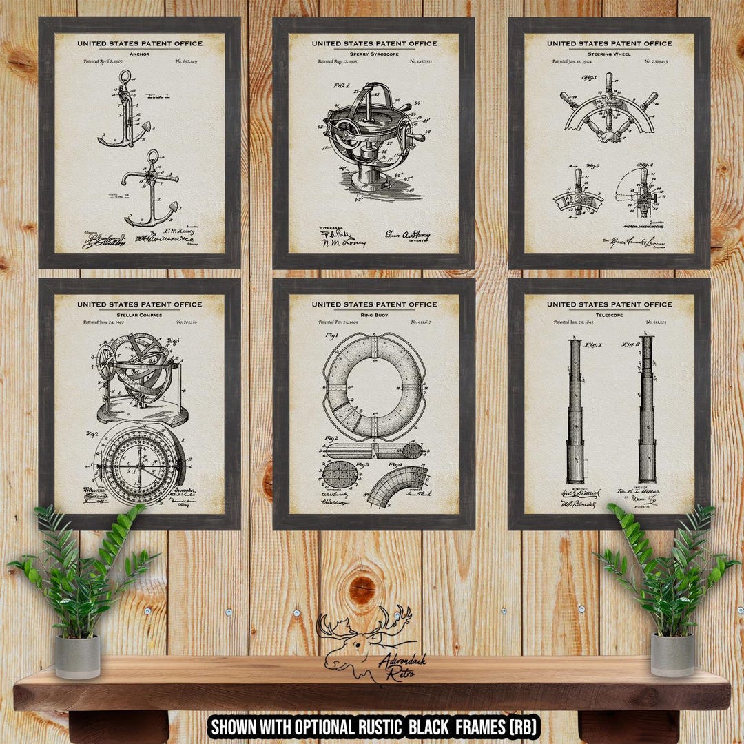 Nautical Patent Print Set of 6 - Nautical Posters - Sailing Inventions ...