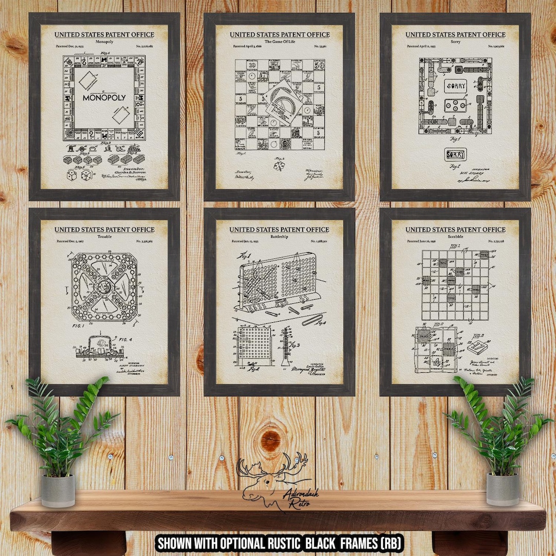 Board Games Patent Print Set of 6 - Board Game Inventions - Retro Board ...