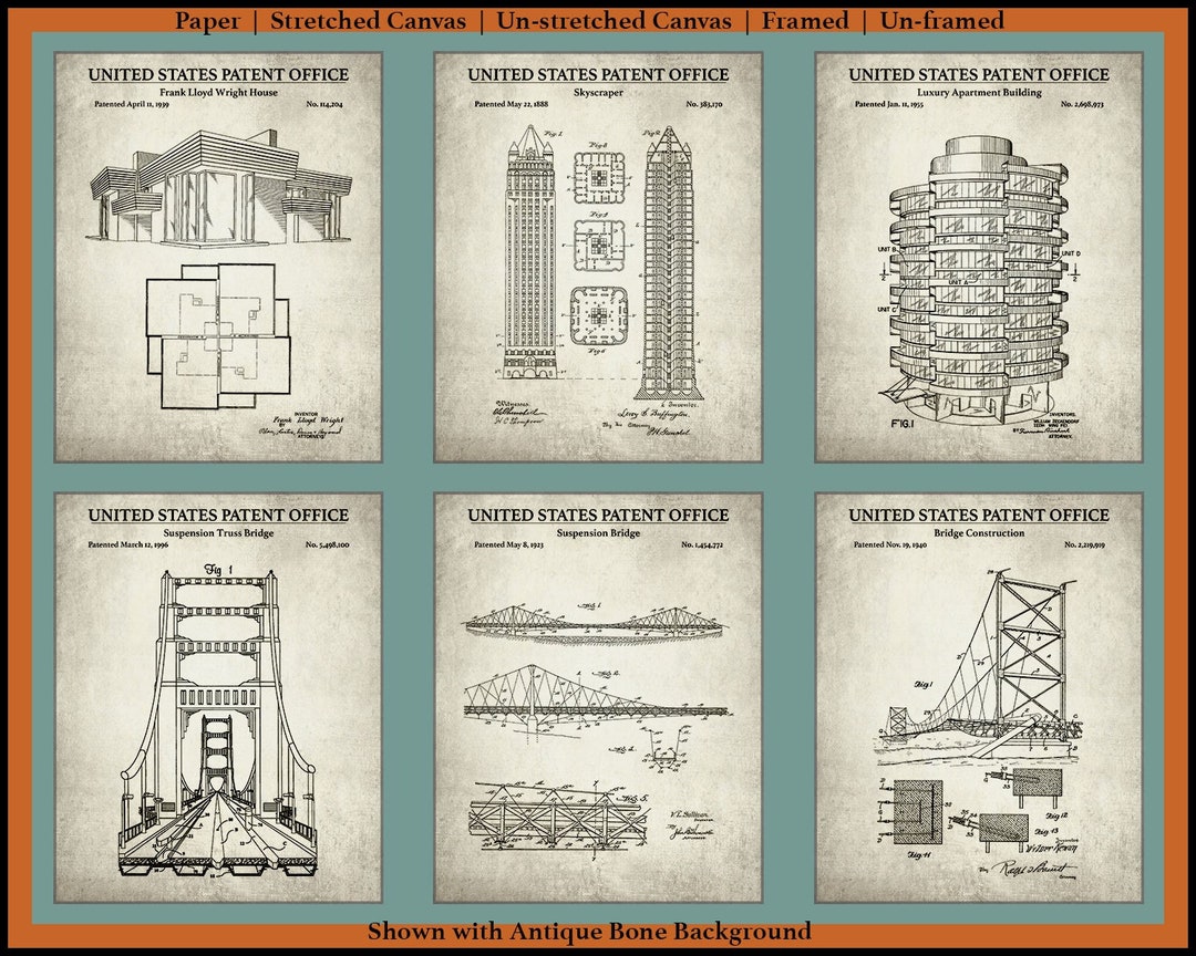 Architect Patent Print Set of 6 Building Design Inventions Civil ...