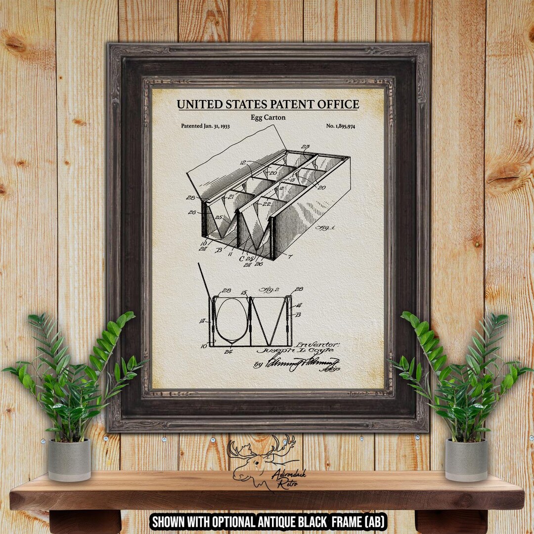Egg Carton Patent Print - Culinary Poster - 1933 Farming Invention ...