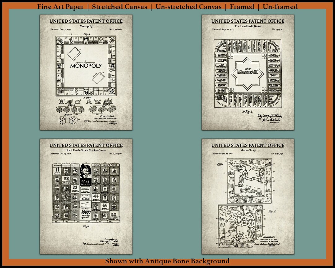 Board Games Set of 4 Patent Prints Retro Board Game Inventions Board ...