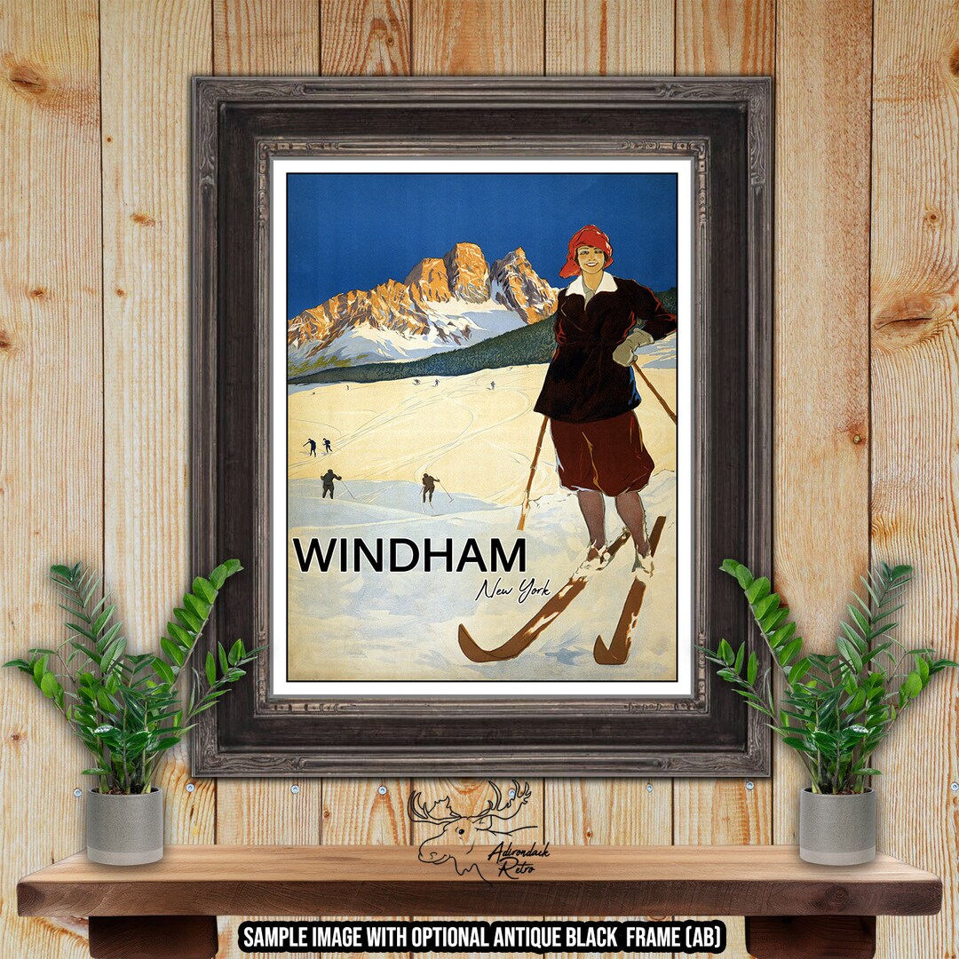 Windham New York Retro Ski Resort Art Print - Snow Skier Gift - Rustic ...