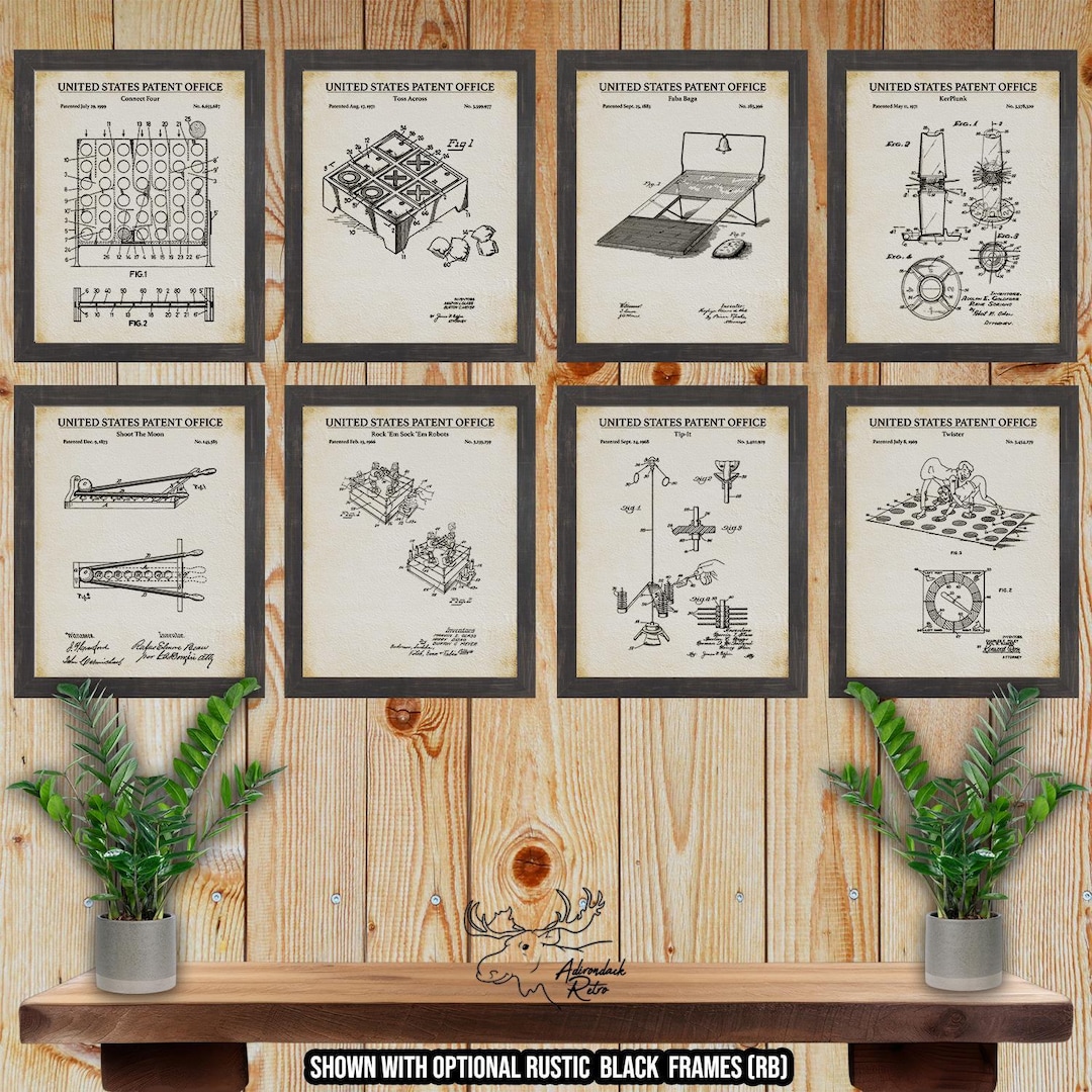 Board Game Patent Print Set of 8 - Retro Board Games Wall Art - Gamer ...