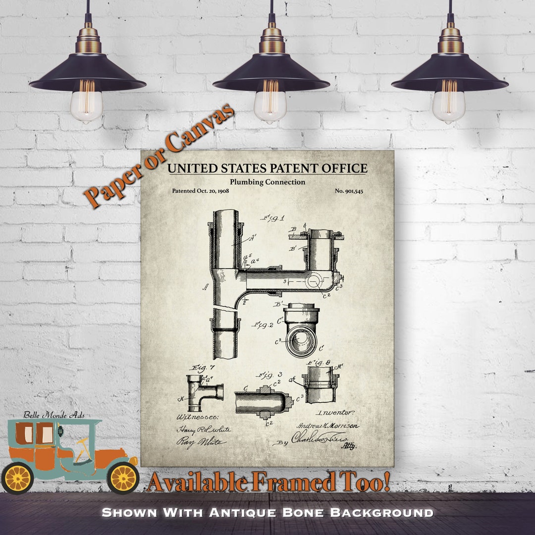 1908 Plumbing Connection Patent Art Print Vintage Patent Drawing ...
