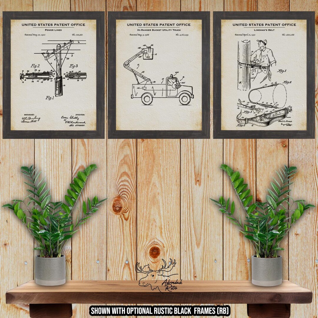 Lineman Patent Print Set of 3 - Vintage Lineman Poster Set - Lineman ...
