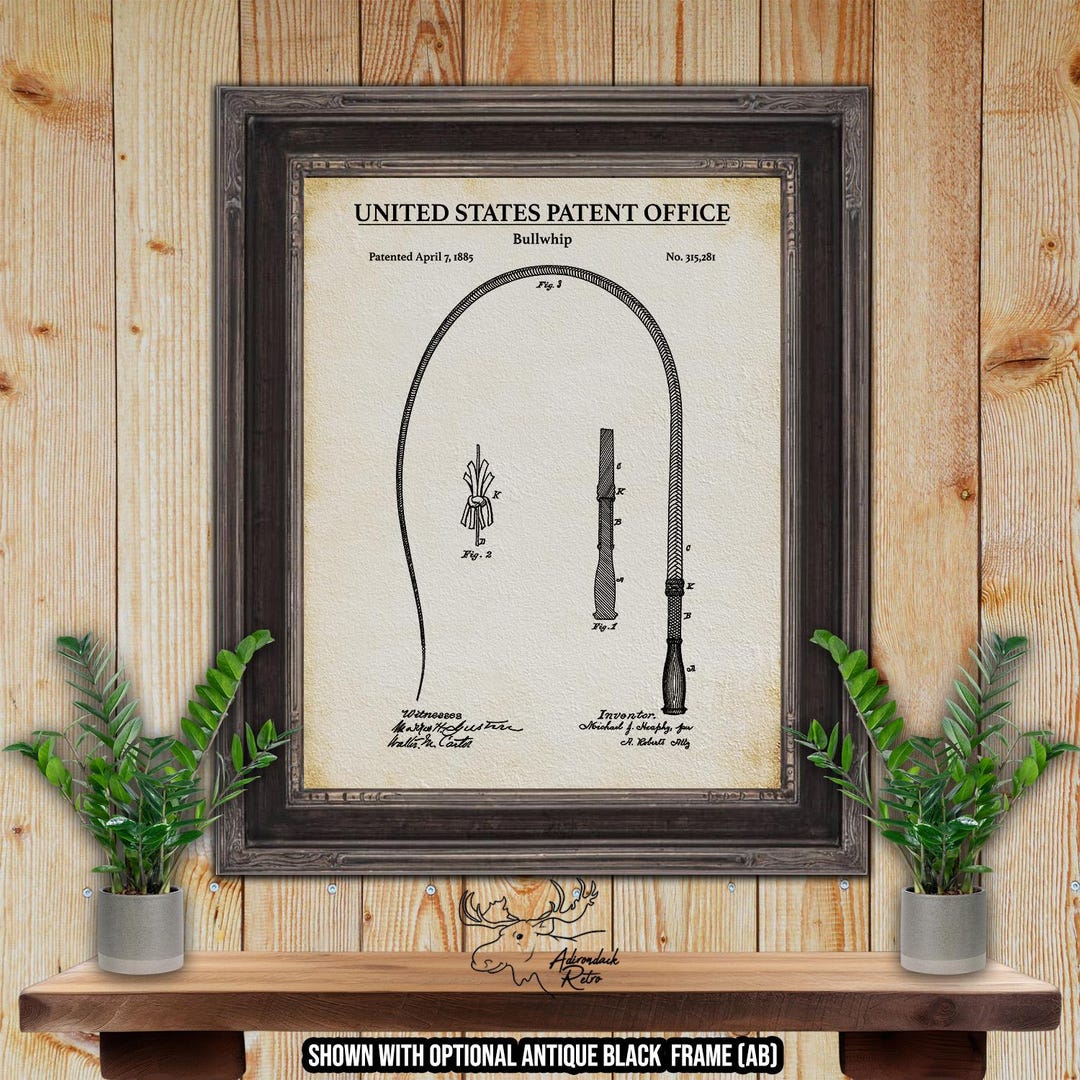 Bullwhip Patent Print - Historic 1885 Western Invention Blueprint ...