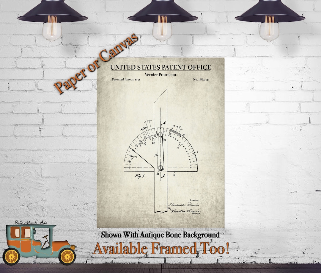 1932 Vernier Protractor Patent Art Print Historic Drafting Invention ...