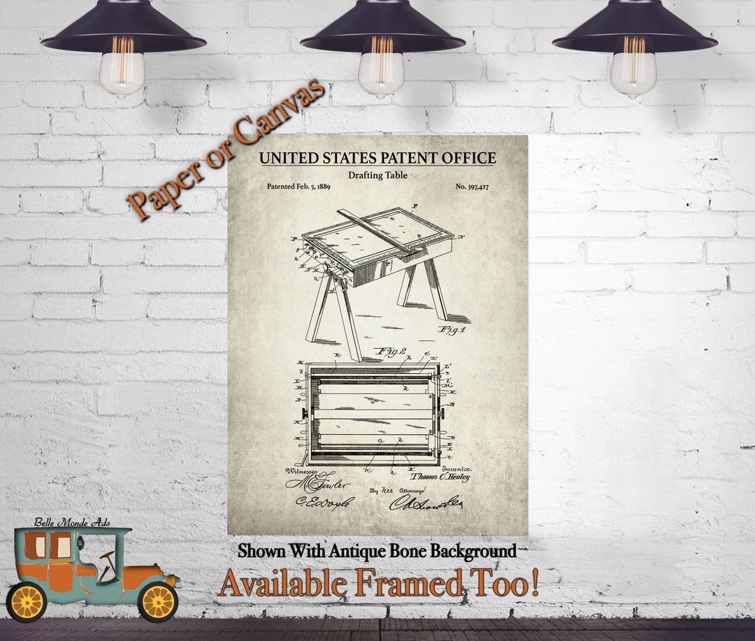 1889 Drafting Table Patent Art Print Historic Drawing Board Invention ...