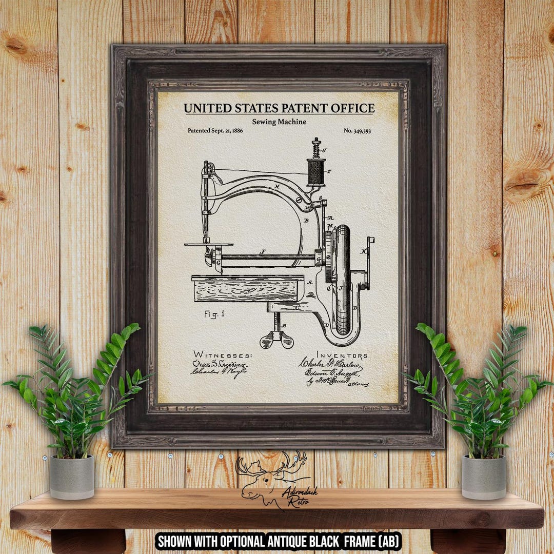 Sewing Machine Patent Print - 1886 Sewing Invention - Sewing Room Decor ...