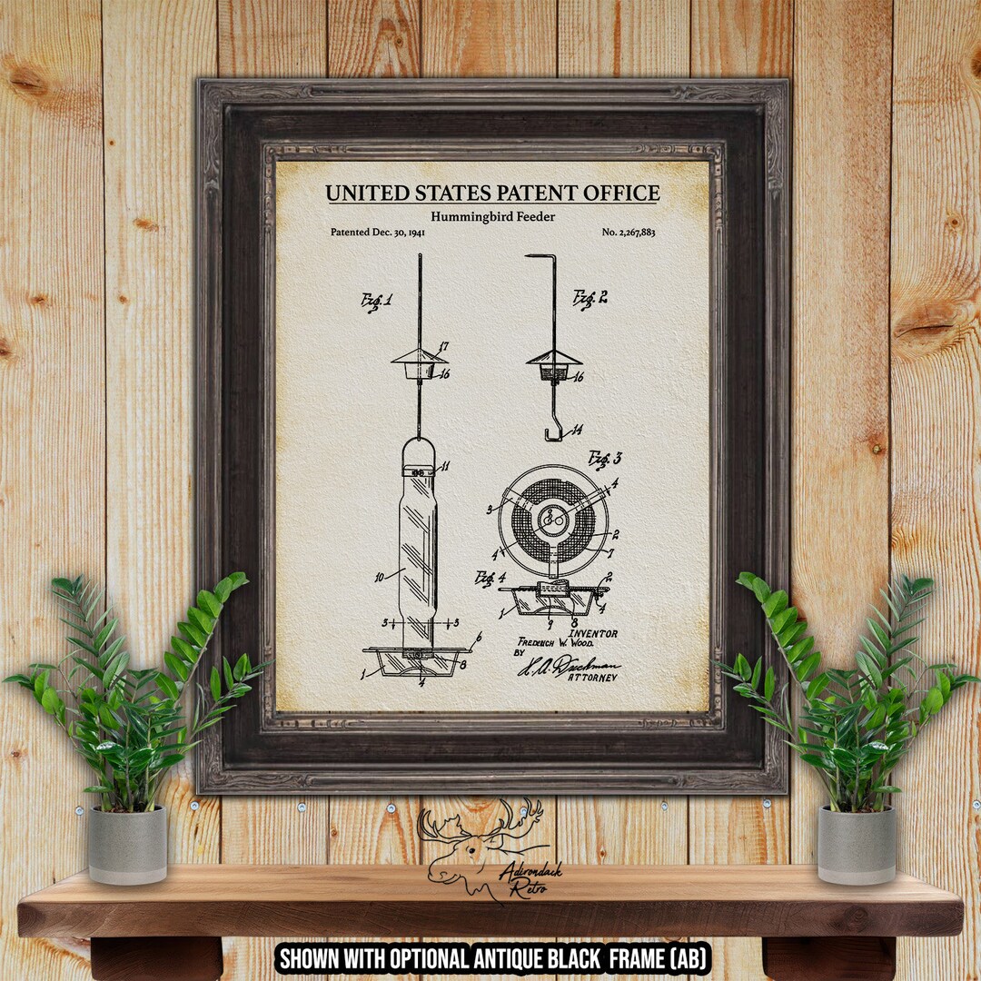 Hummingbird Feeder Patent Print - Hummingbird Feeder Blueprint Drawing ...