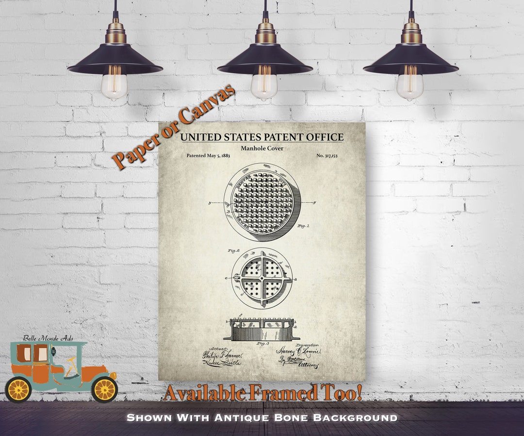 1883 Antique Manhole Cover Patent Print Civil Engineer Gift Historic ...