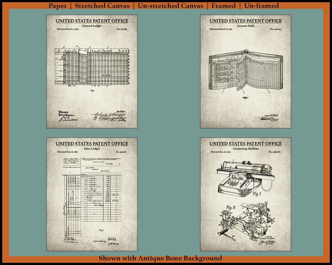 Accountant Set of 4 Patent Art Prints Antique Accounting Invention ...