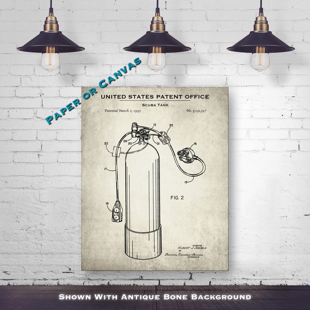 Scuba Tank Patent Print Scuba Diving Invention Poster Art Diving Suit ...