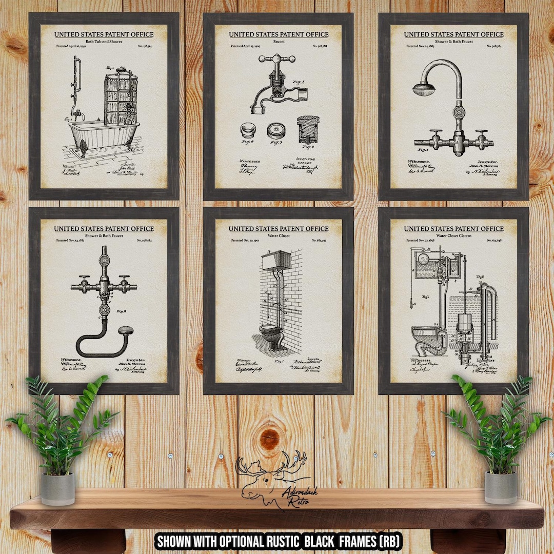 Bathroom Patent Print Set of 6 - Retro Plumbing Inventions - Plumber ...