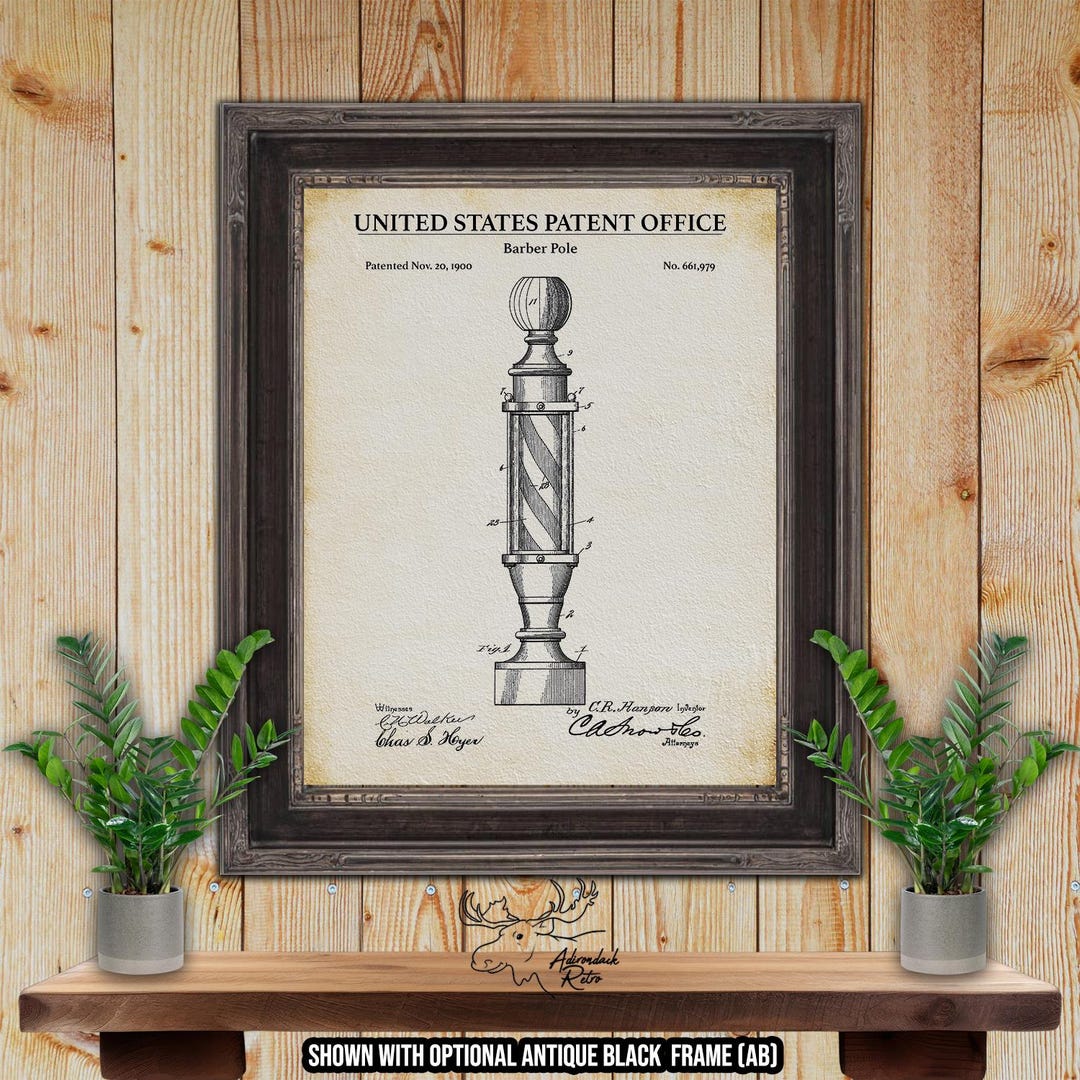Barber Pole Patent Print - Barbers Pole Poster - 1900 Haircut Invention ...