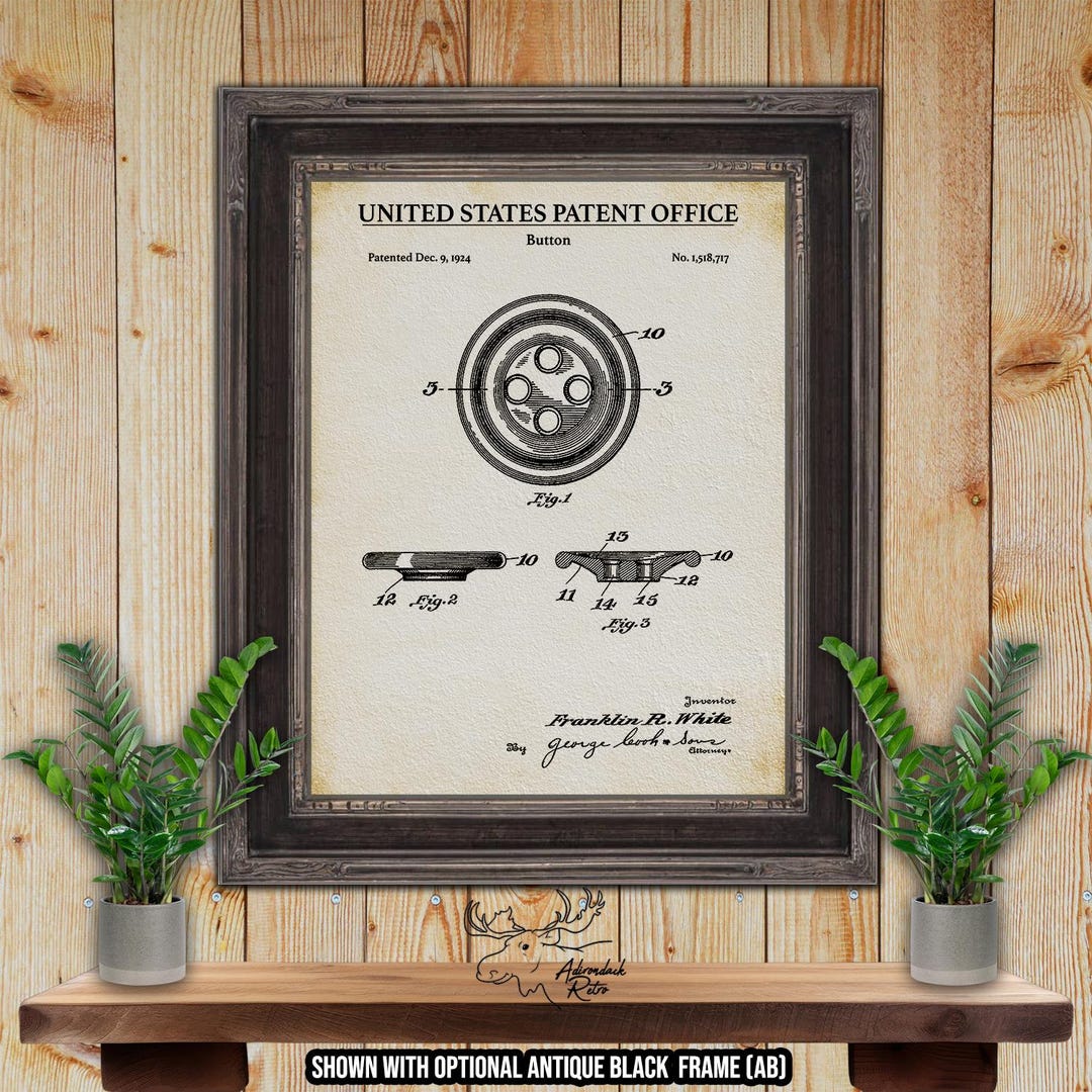 Button Patent Print - 1924 Sewing Invention - Sewing Room Decor ...