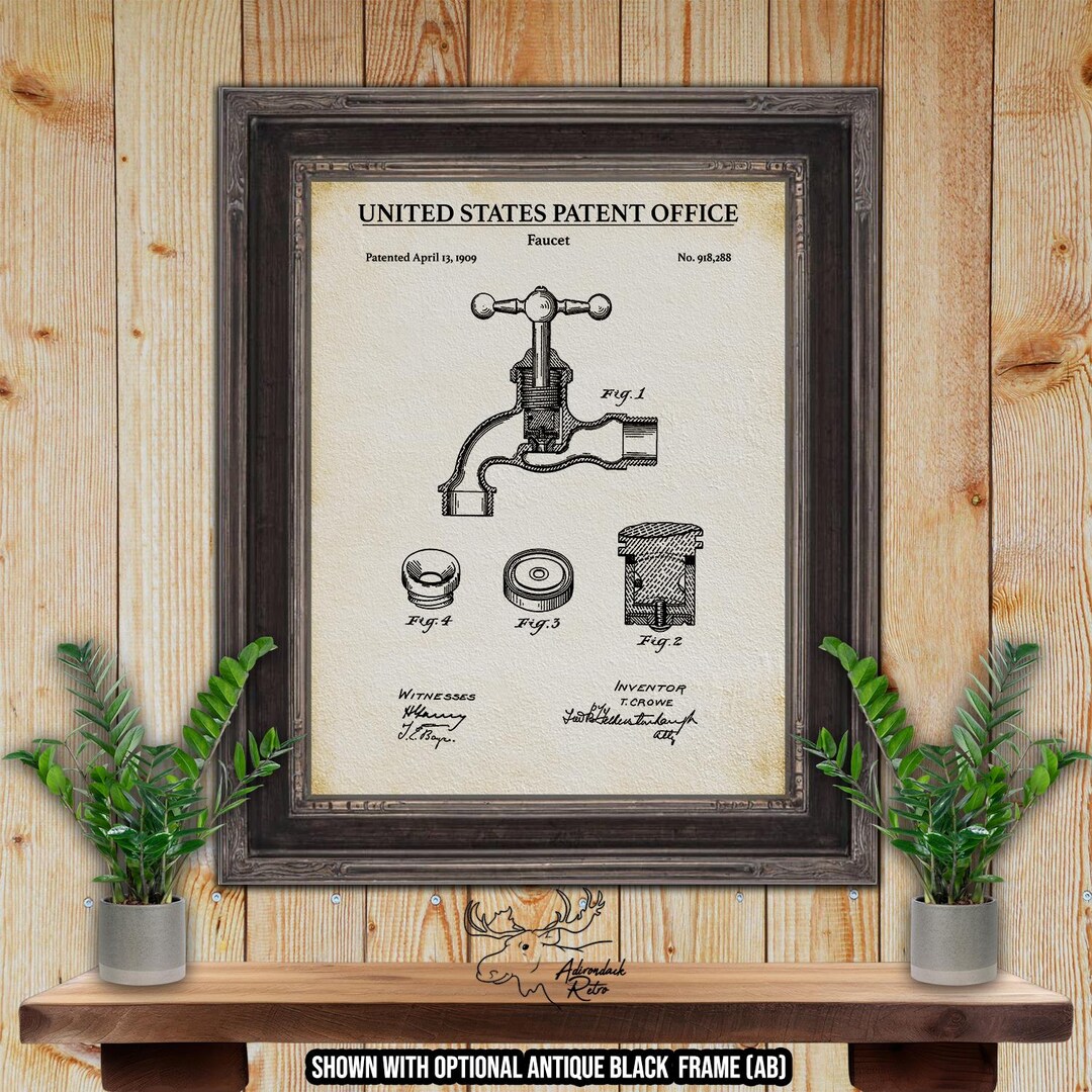Bathroom Faucet Patent Print - Vintage Bathroom Faucet Poster - 1909 ...
