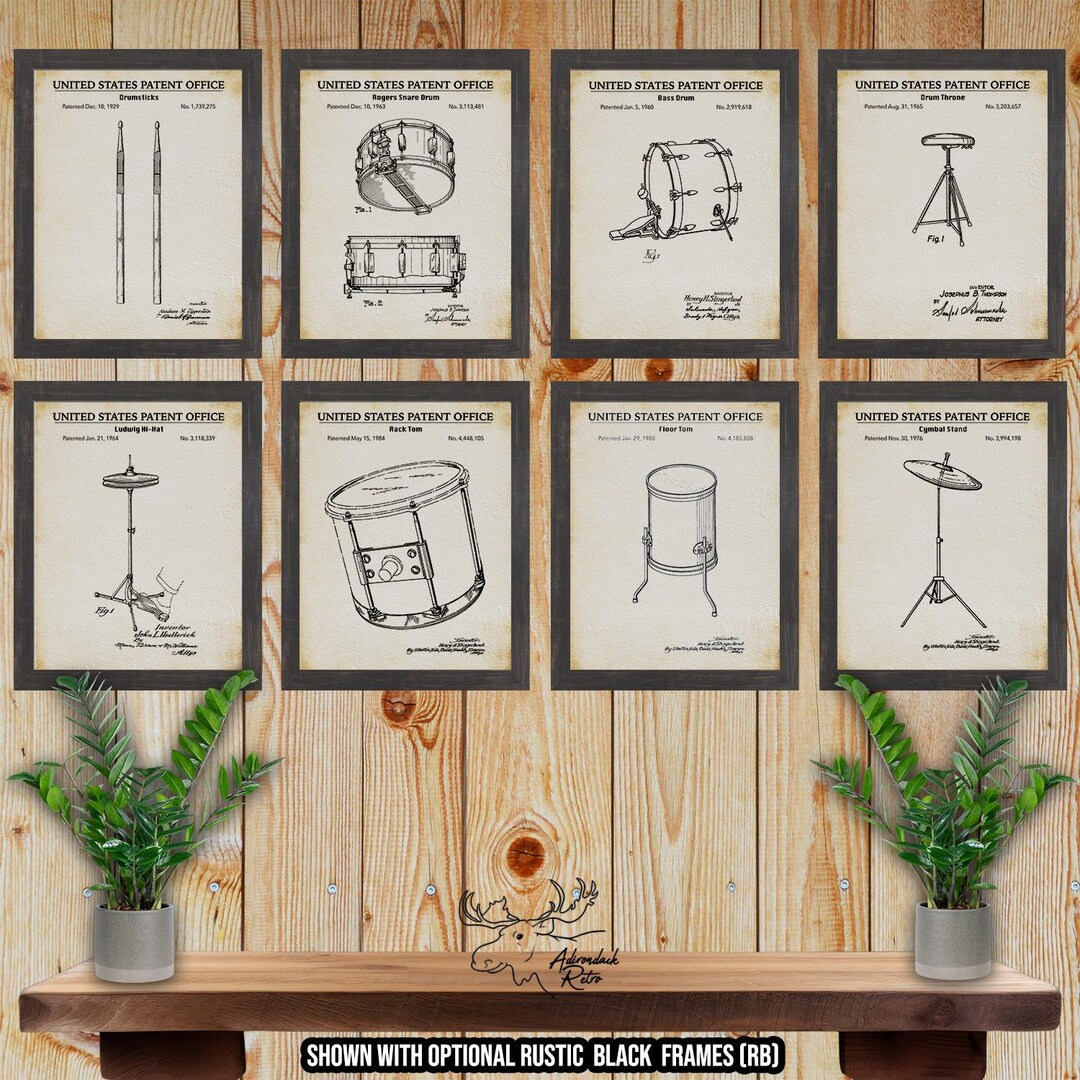 Drum Patent Print Set of 8 - Drumming Posters - Drumming Inventions ...