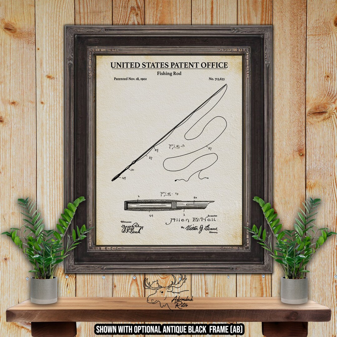 Fishing Pole Patent Print - 1902 Fishing Rod Invention - Rustic Fishing ...