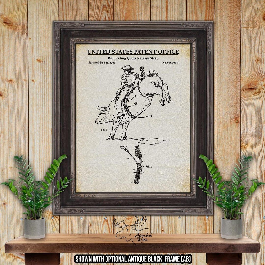 Bull Riding Quick Release Strap Patent Print - Rodeo Wall Art - Rodeo ...