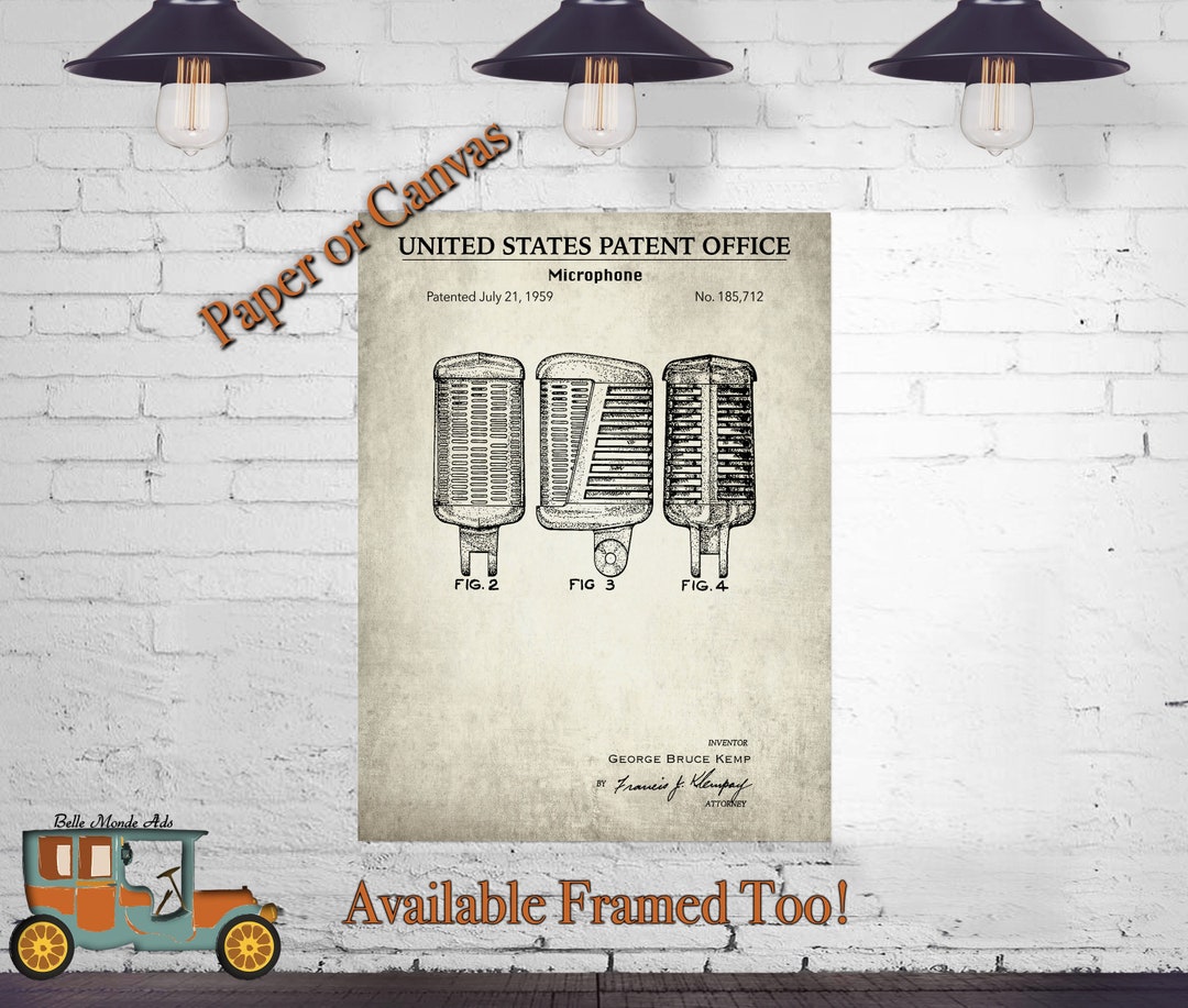 1959 Microphone Patent Art Print Historical Music Invention Musician ...