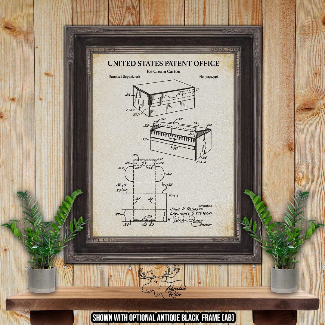 Ice Cream Carton Patent Print - Ice Cream Poster - 1966 Ice Cream ...