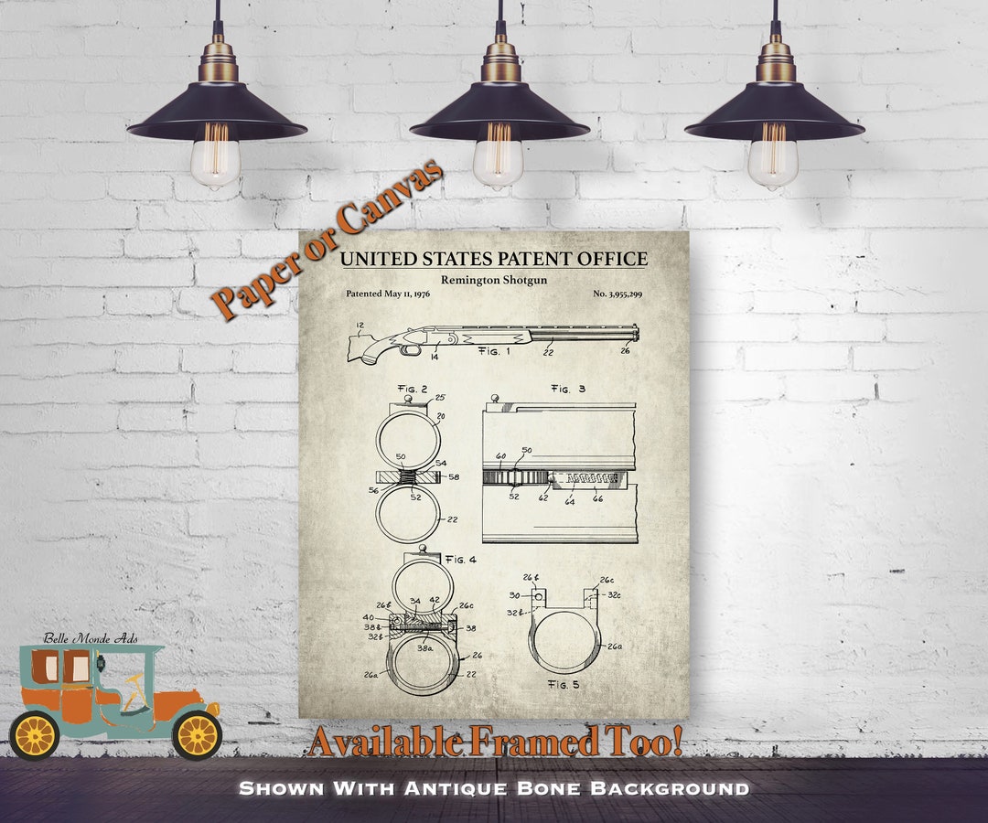 1976 Vintage Shotgun Patent Art Print Firearm Invention Blueprint Deer ...