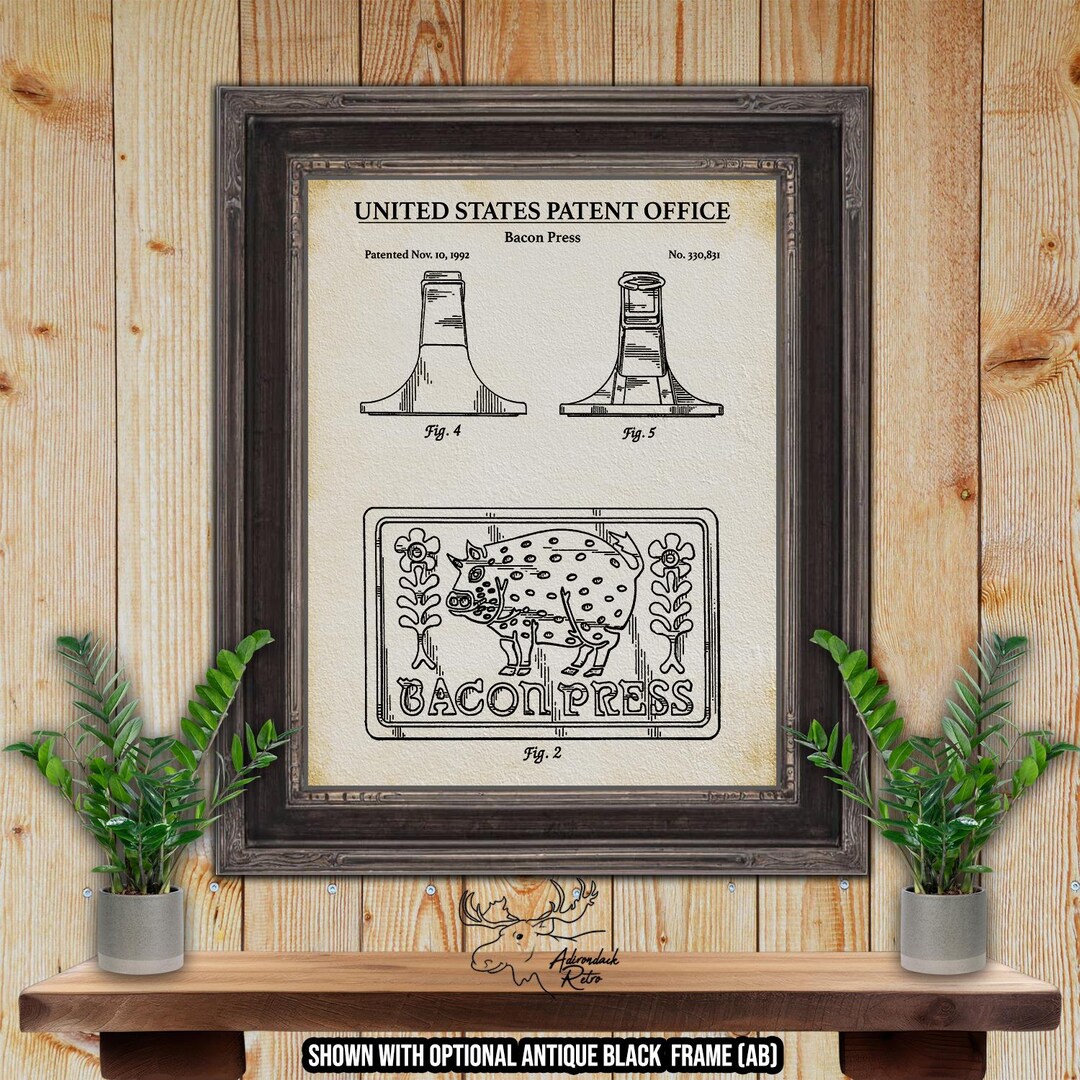 Bacon Press Patent Print - Bacon Poster - Kitchen Wall Art - Breakfast ...