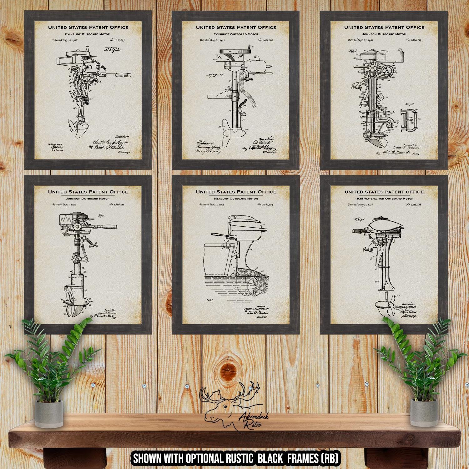 Outboard Motor Patent Print Set of 6 - Nautical Posters - Boat Motor ...