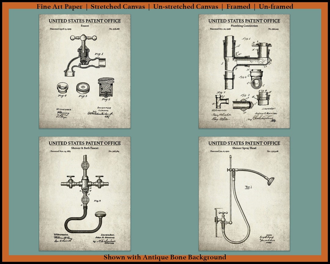 Plumber Set of 4 Patent Prints Retro Plumbing Inventions Plumber Gift ...