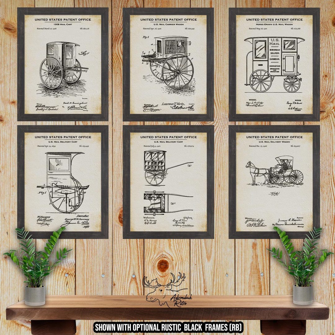 Mail Delivery Cart Patent Print Set of 6 - Mail Carrier Wagon Posters ...