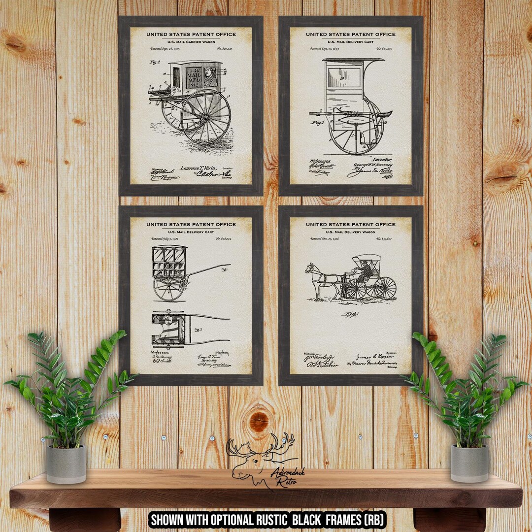 Mail Delivery Cart Patent Print Set of 4 - Mail Carrier Wagon Posters ...