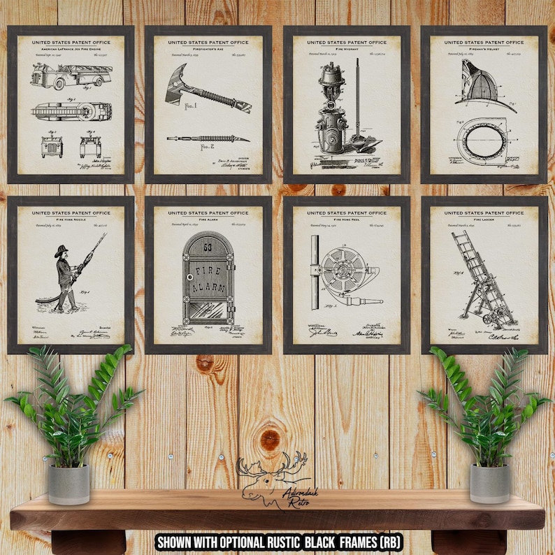 Firefighting Patent Print Set of 8 - Fireman Poster Set - Fire Fighting ...