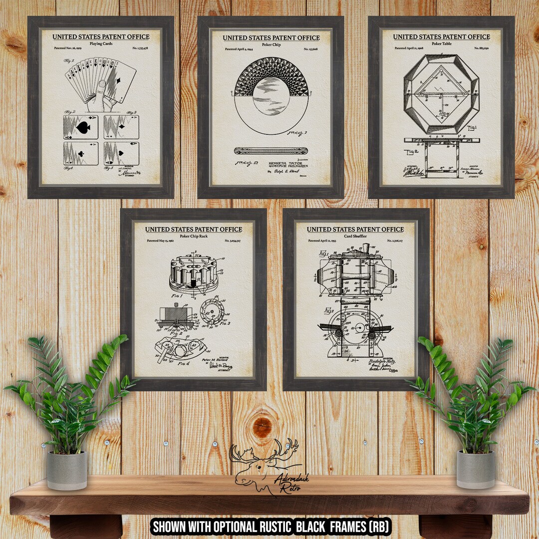 Poker Patent Print Set of 5 - Retro Poker Posters - Card Player Gift ...