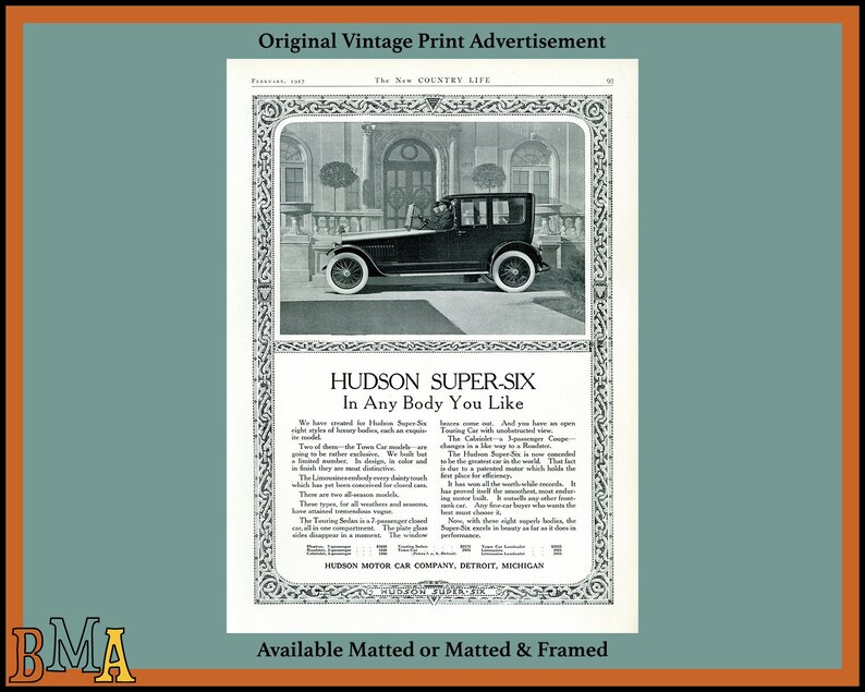 1917 Hudson Super Six Original Print Ad Hudson Motor Car - Etsy