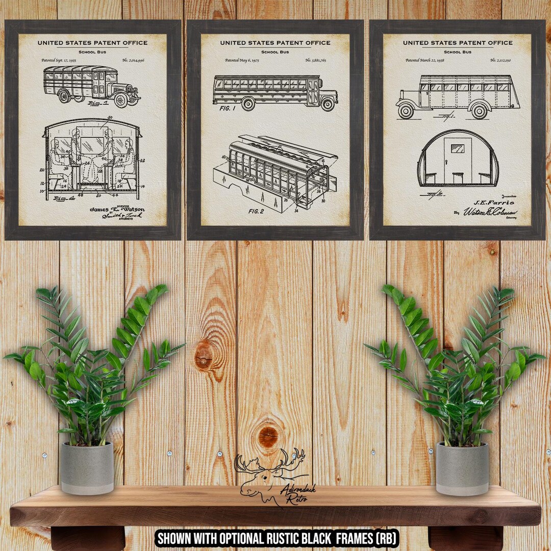 School Bus Patent Print Set of 3 - School Bus Posters - School Bus ...